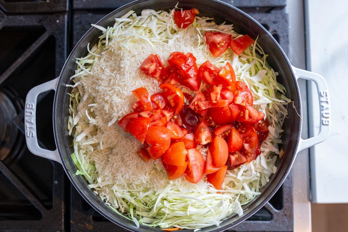 One Pan Braised Cabbage with Rice - Momsdish